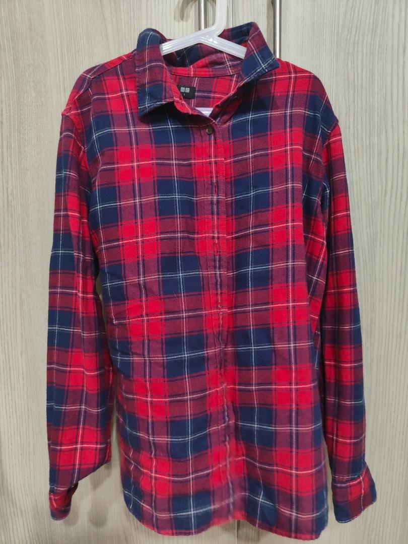 Red checkered flannel/shirt, Women's Fashion, Tops, Shirts on Carousell