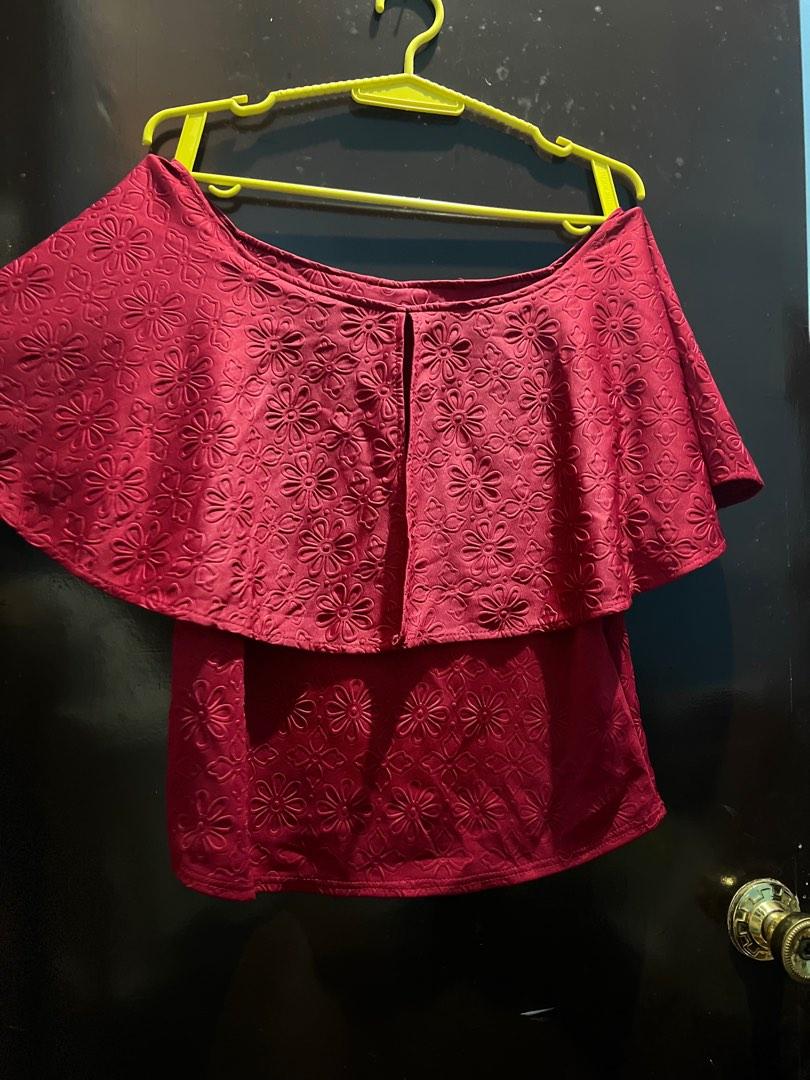 Formal Top Red Off Shoulder , Women's Fashion, Tops, Blouses on Carousell