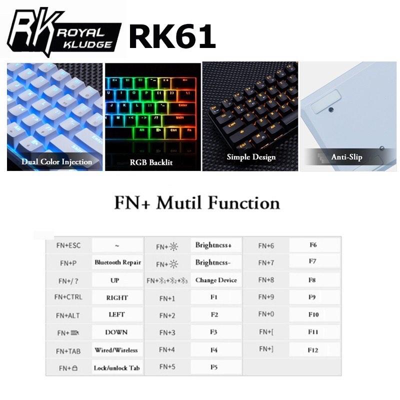 Royal Kludge RK61 Mechanical Gaming Keyboard Three Mode Blue Switch ...