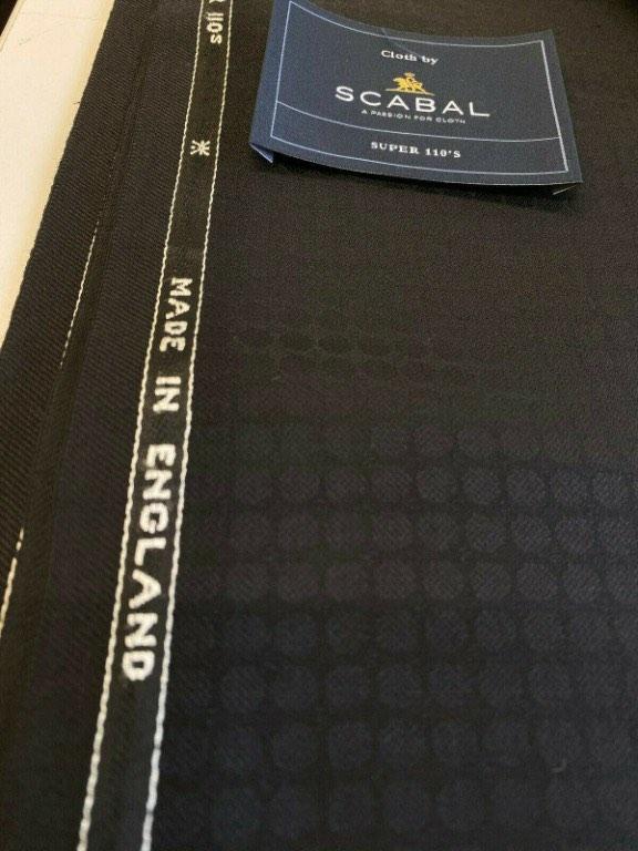 4.4m Scabal Super 110 black motif wool suit tuxedo fabric, Men's Fashion, Coats, Jackets and ...