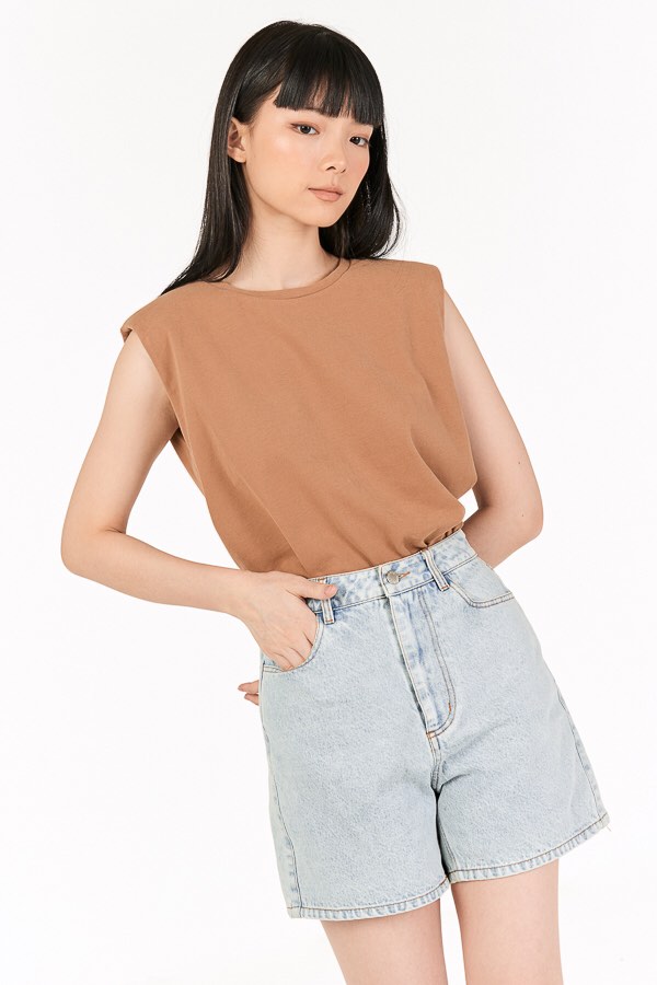 THECLOSETLOVER Anders Padded Shoulder Tank Top - Mocha, Women's Fashion ...