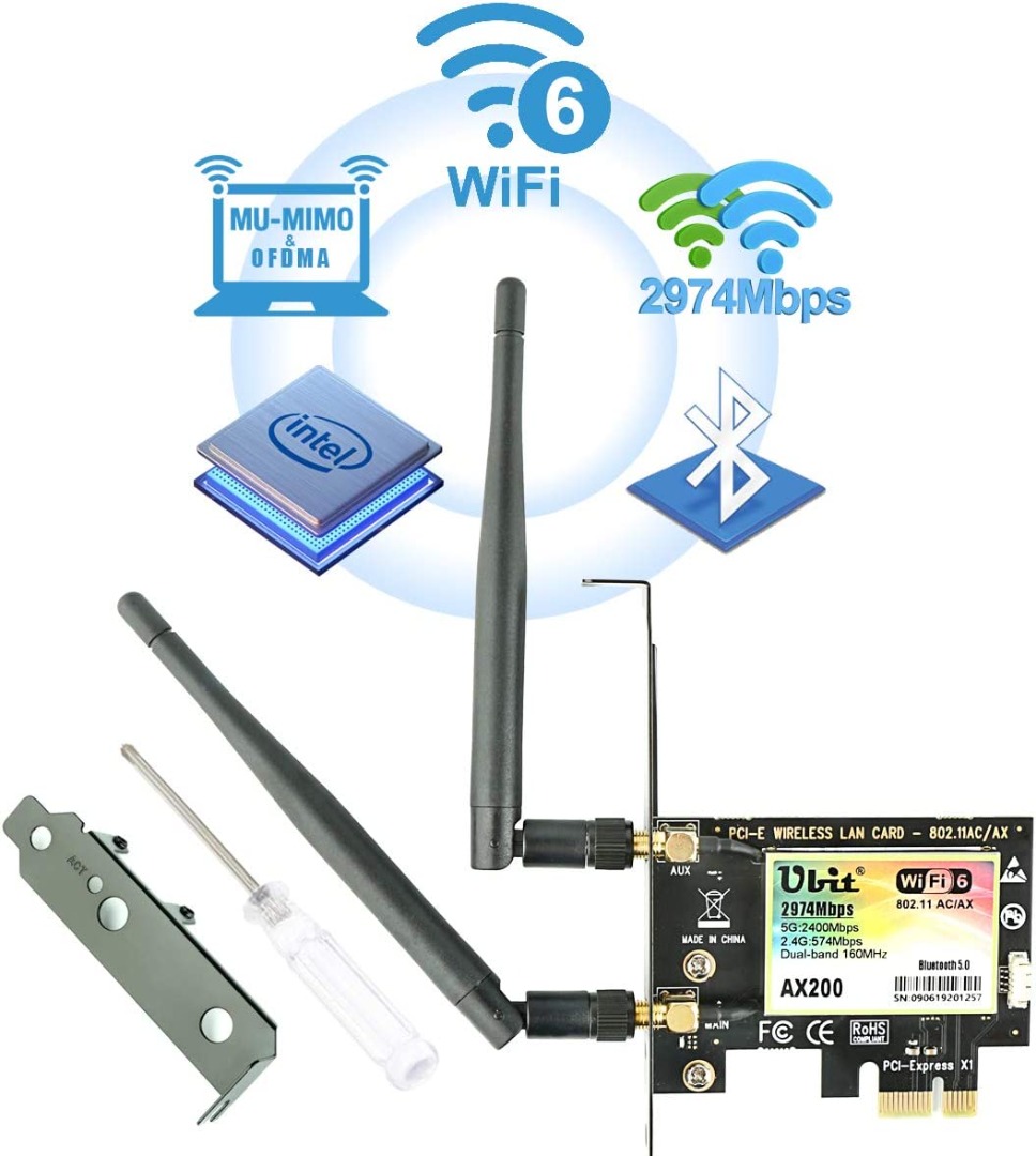 Ubit AX200 PCIE WiFi 6 Card 2974 Mbps Dual Band 5GHz/2.4GHz PCI-E ...