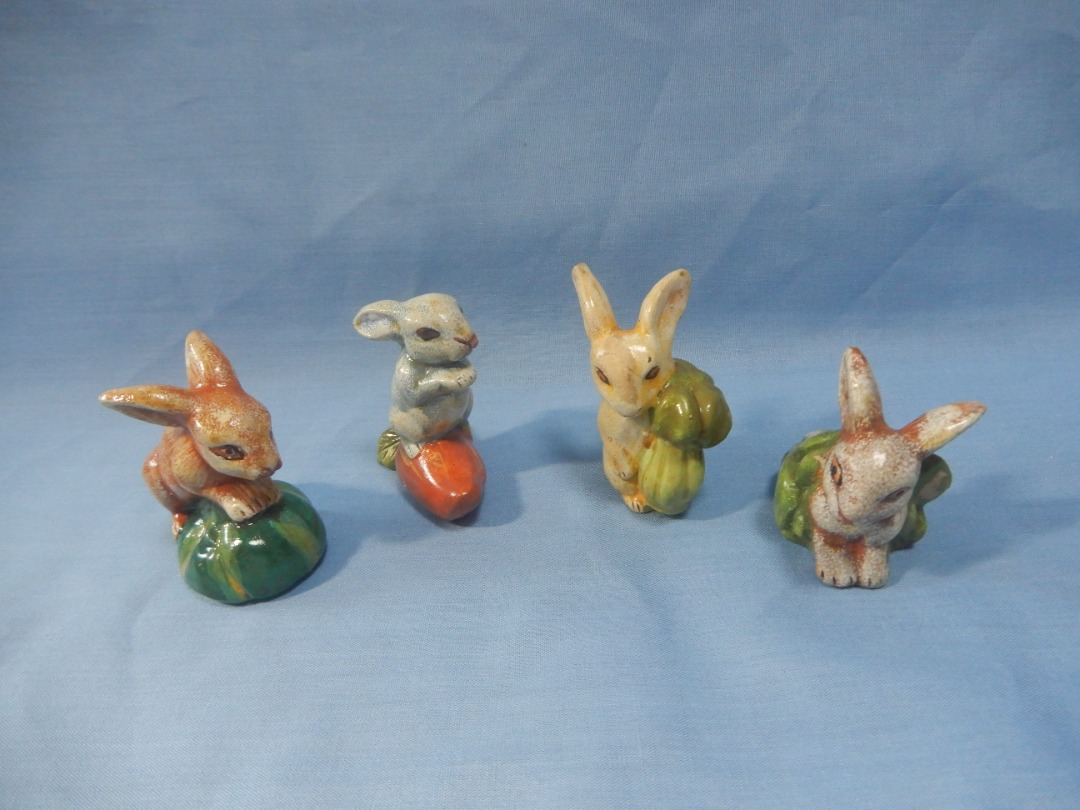 Vintage ceramic rabbits set of 4 circa mid 20th Century retired rarely ...