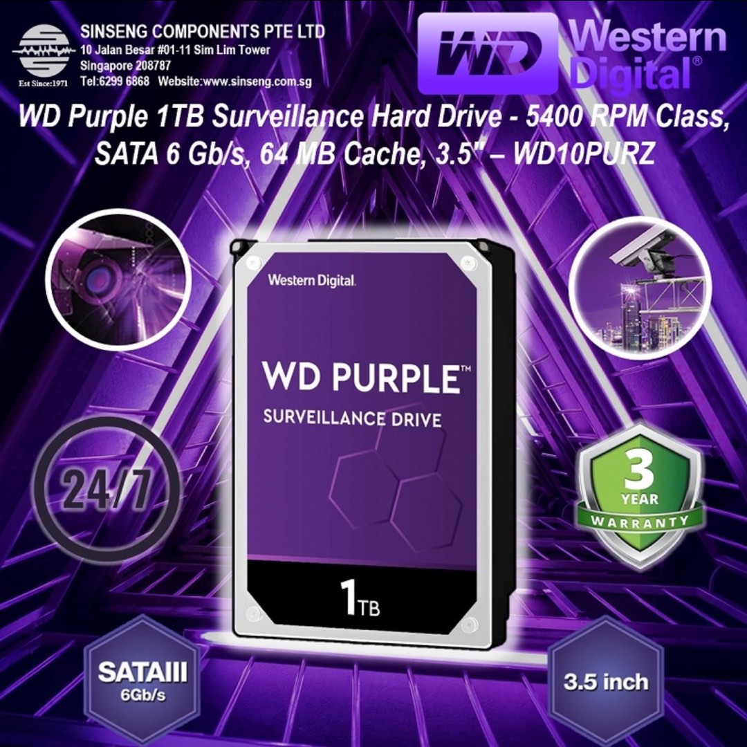 Western Digital WD Purple 1TB Surveillance Hard Disk Drive HDD ...