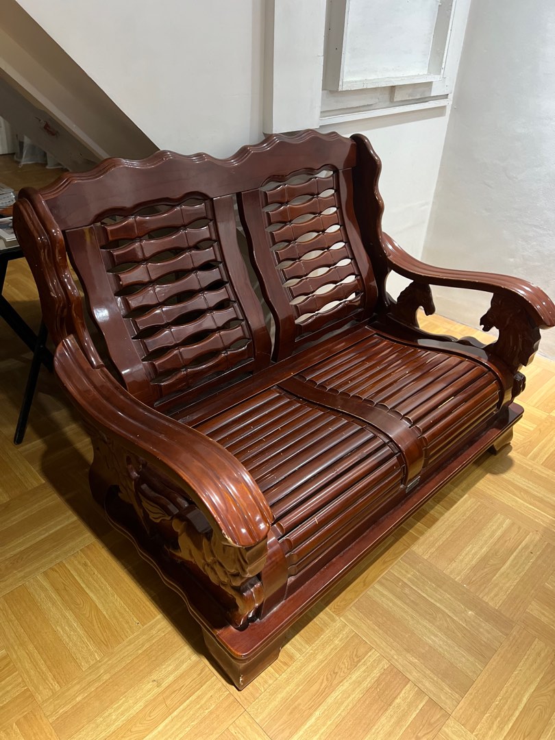 WOODEN SALA SET, Furniture & Home Living, Furniture, Sofas on Carousell