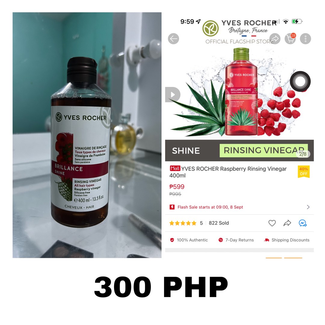 YVES ROCHER Raspberry Rinsing Vinegar, Beauty & Personal Care, Hair on ...