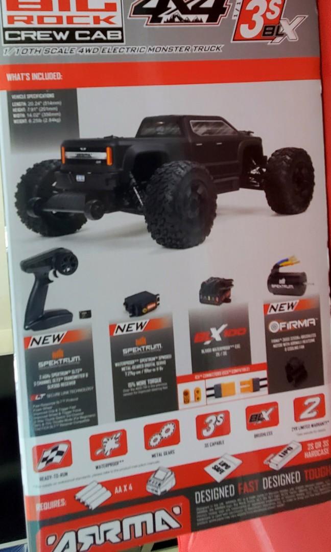 1/10 ARRMA BIG ROCK 4X4 V3 3S BLX BRUSHLESS MONSTER TRUCK RTR, BLACK ...