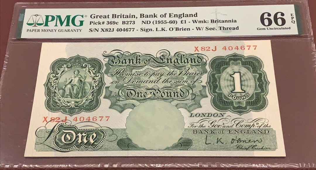 1955-60 Bank of England one pound note PMG 66EPQ, Hobbies & Toys ...