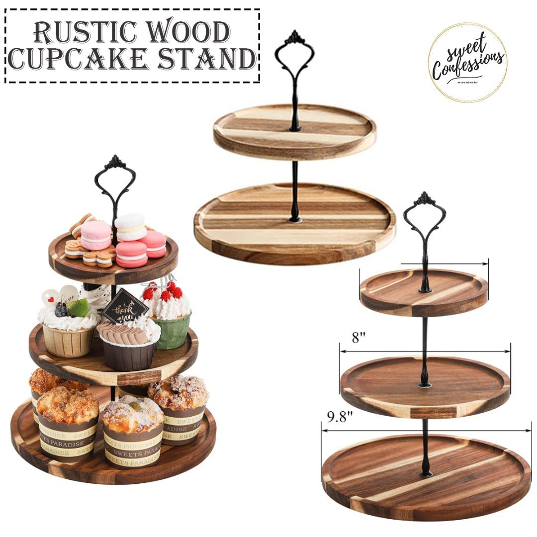 2 / 3 tier large cake stand rustic wood wooden cupcake display stand ...