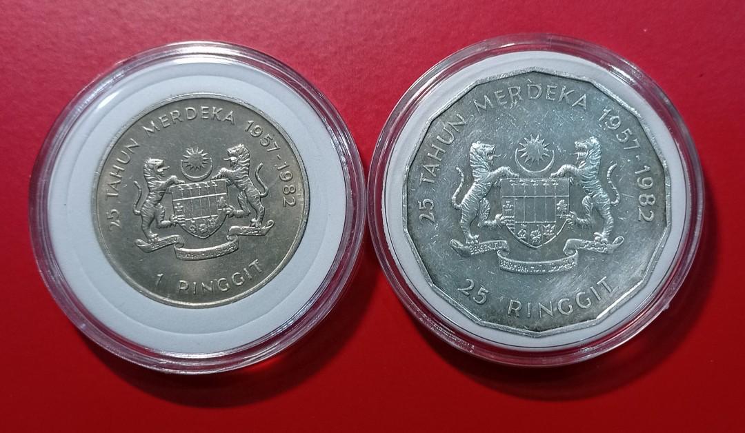 2pcs RM1 & RM25 25 Tahun Merdeka 1957-1982 Tunku Abdul Rahman (Free ...