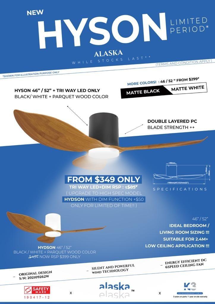 Alaska Hyson Hugger DC Ceiling Fan with LED Light (Special Price In Store), Furniture & Home ...