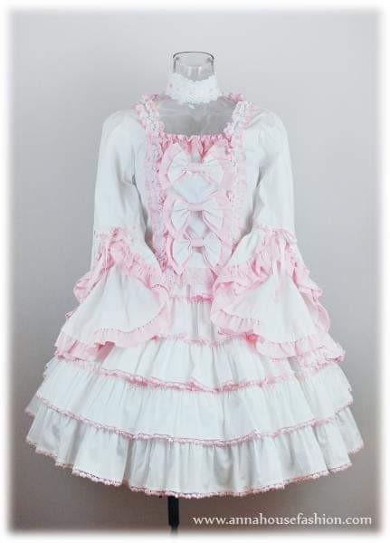 Anna House Rococo Princess Sleeve Pink and White Triple Bow Sweet ...
