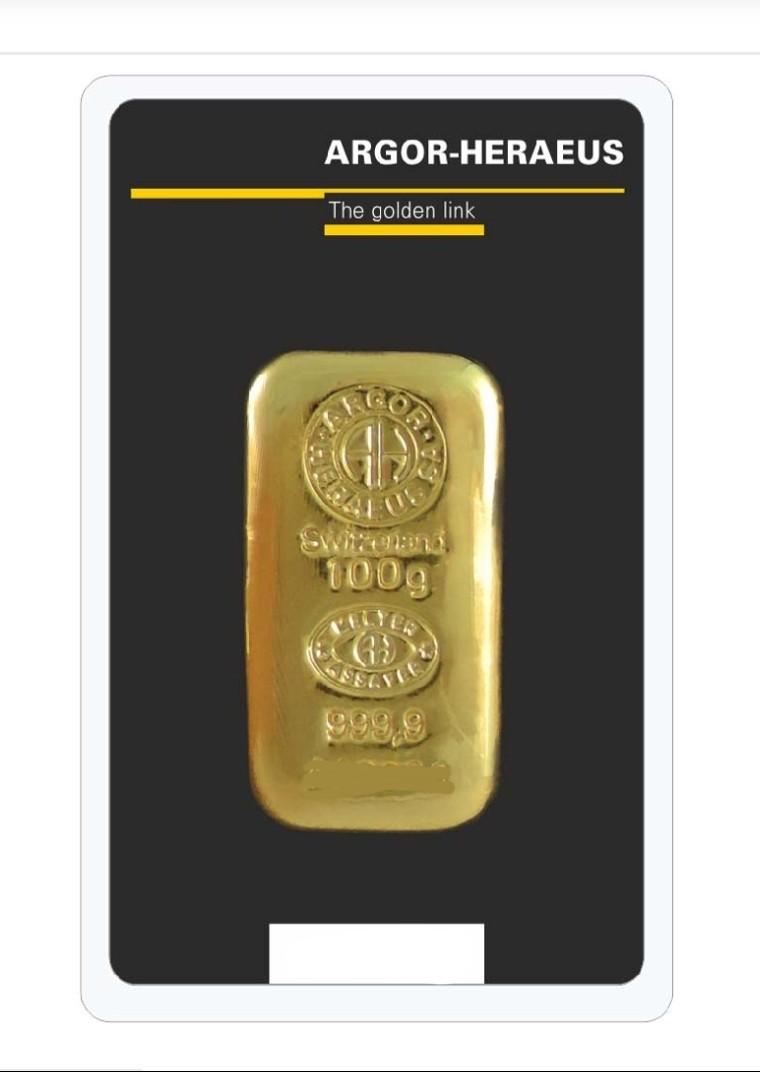 Argor Heraeus 100g 24K 999.9 cast gold bar., Hobbies & Toys, Memorabilia & Collectibles ...