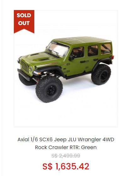 Axial 1/6 SCX 6 Jeep Wrangler 4WD Rock Crawler: Green, Hobbies & Toys ...