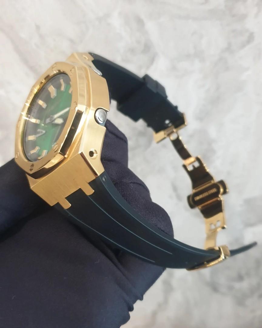 Casioak GA-2100 aka Hulk with Gold index in Gold Bezel Black Strap, Men ...