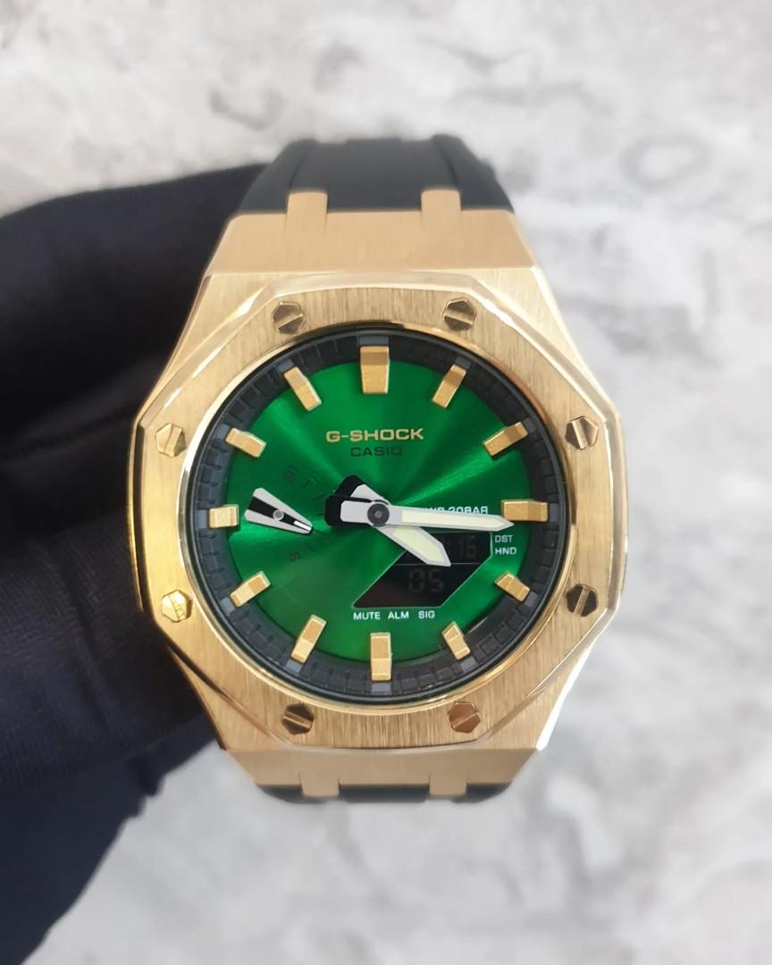 Casioak GA-2100 aka Hulk with Gold index in Gold Bezel Black Strap, Men ...