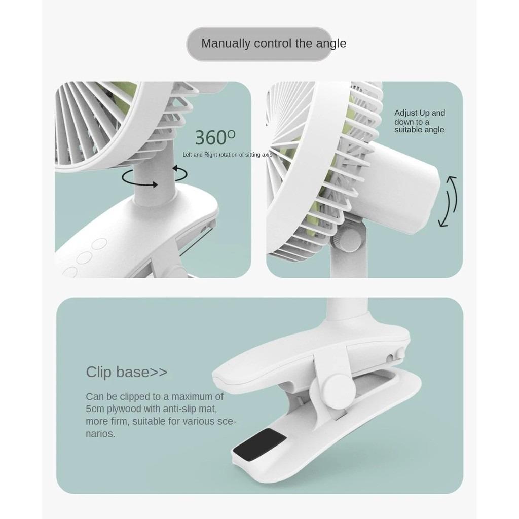 Clip Fan Rechargeable Portable USB Stroller Baby Fans Mini Handheld 3 ...
