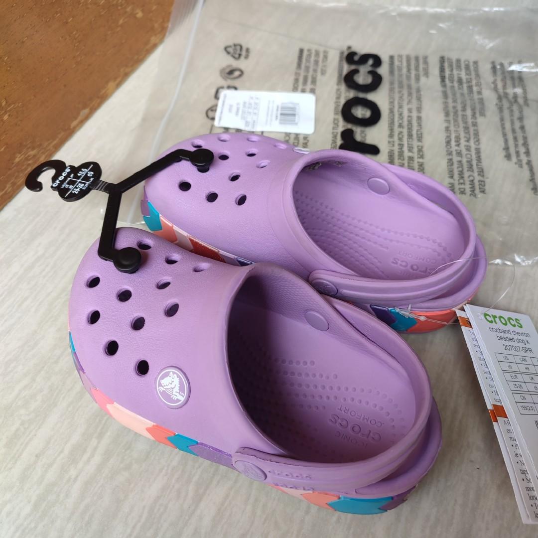 Crocs Kid's Crocband Chevron Beaded Clog - Orchid, Bayi & Anak, Lainnya ...