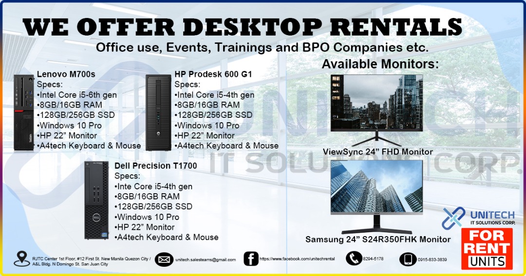 Desktop Rentals for Office Use, Events and BPO Companies etc ...