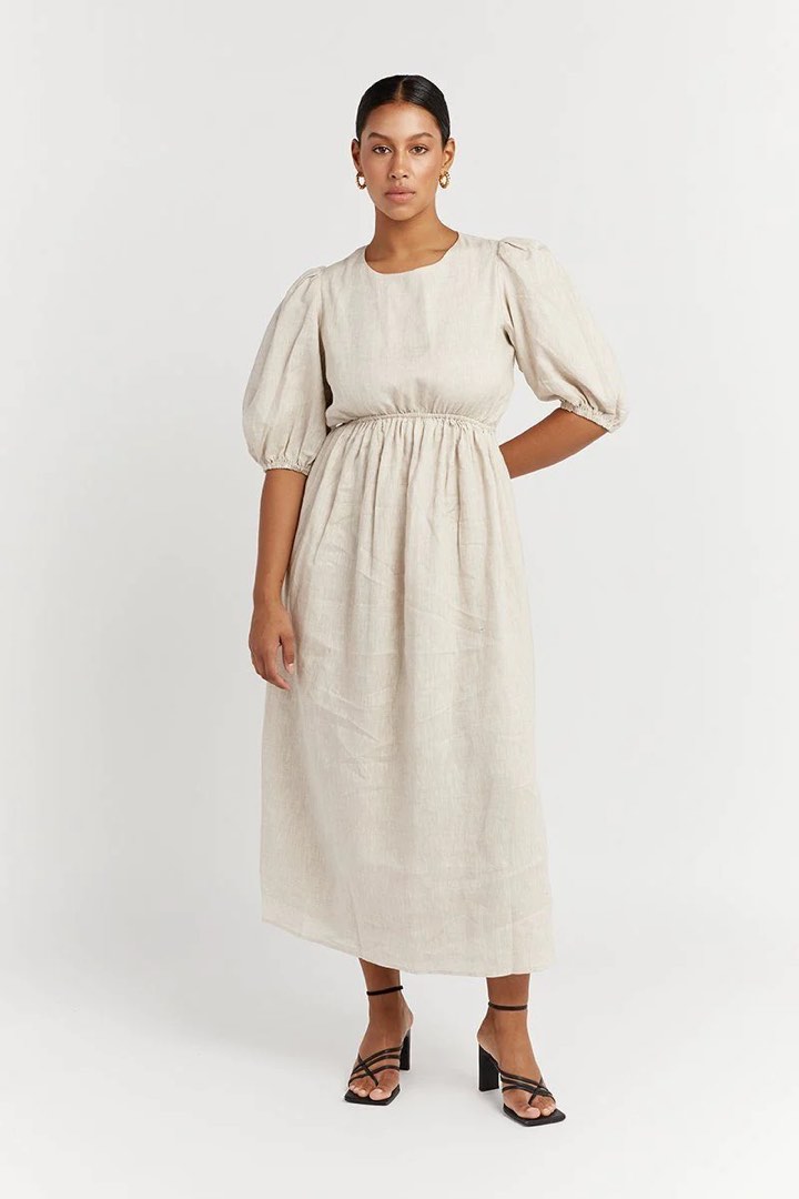 DISSH CLAUDIA NATURAL LINEN MIDI DRESS, Women's Fashion, Dresses & Sets ...