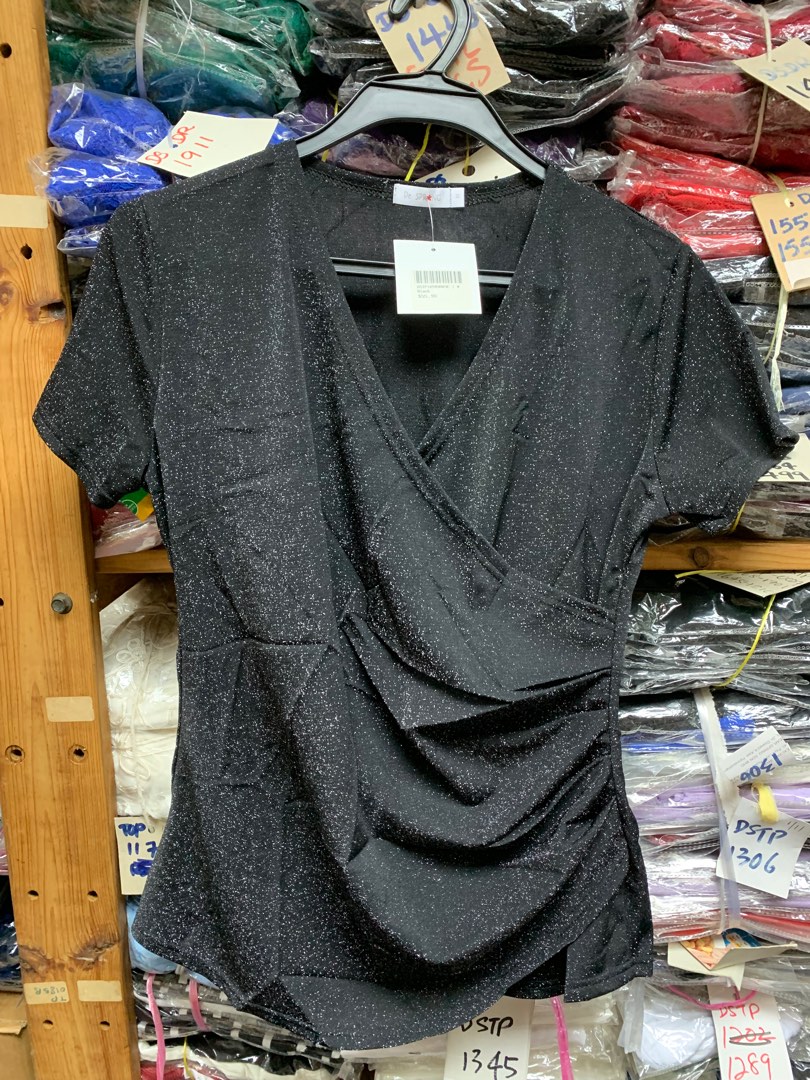 Elegant Ladies Top Shimmer Glamour Blouse Wrap Over Design Party Semi ...