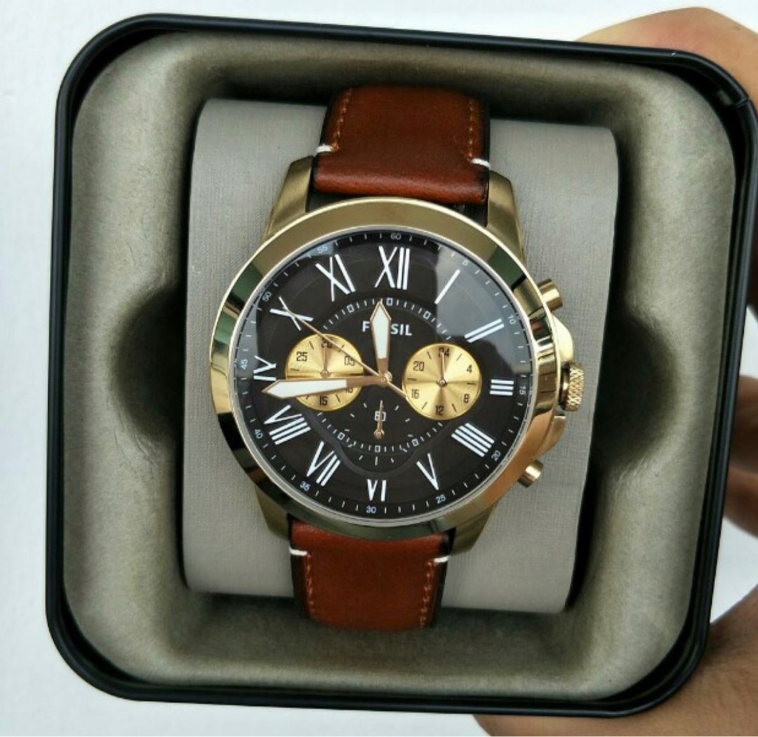 FOSSIL Grant Chronograph Brown Leather Watch, Men's Fashion, Watches ...