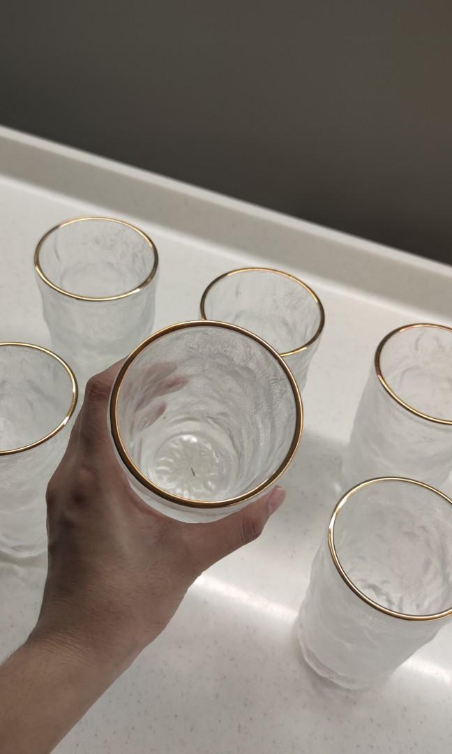 Frosted drinking glass with gold rim, Furniture & Home Living ...