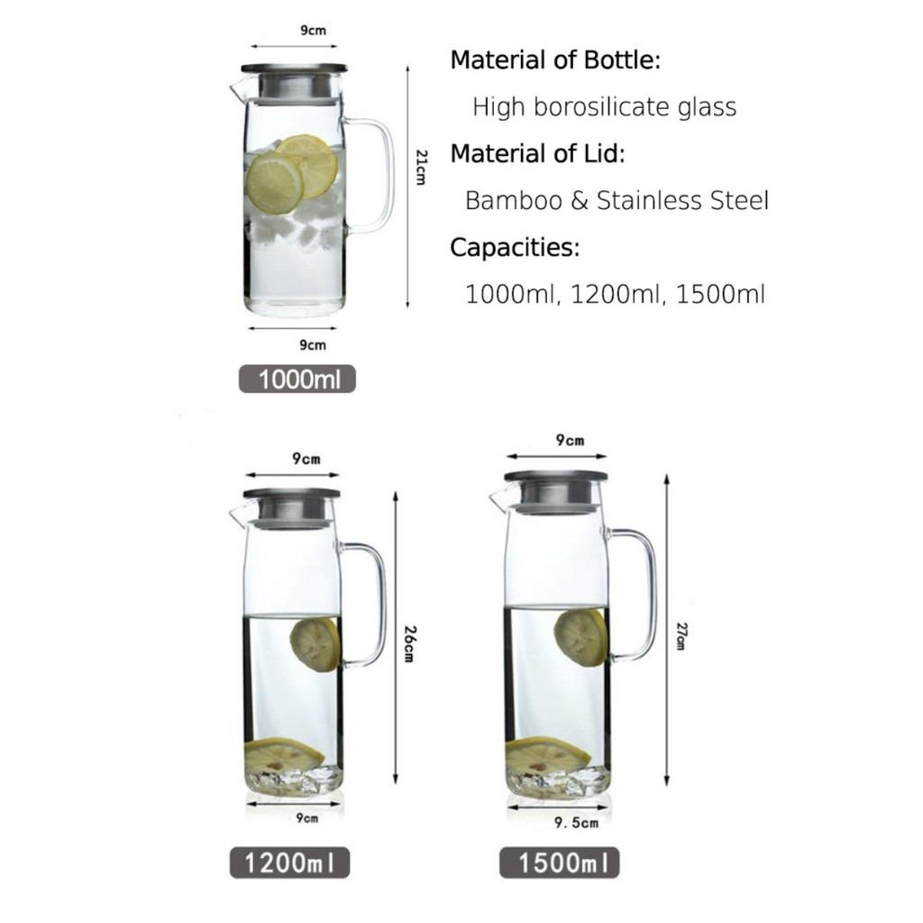 Heat resistant Glass Jug 1000ml 1200ml 1500ml High Temperature Cold ...