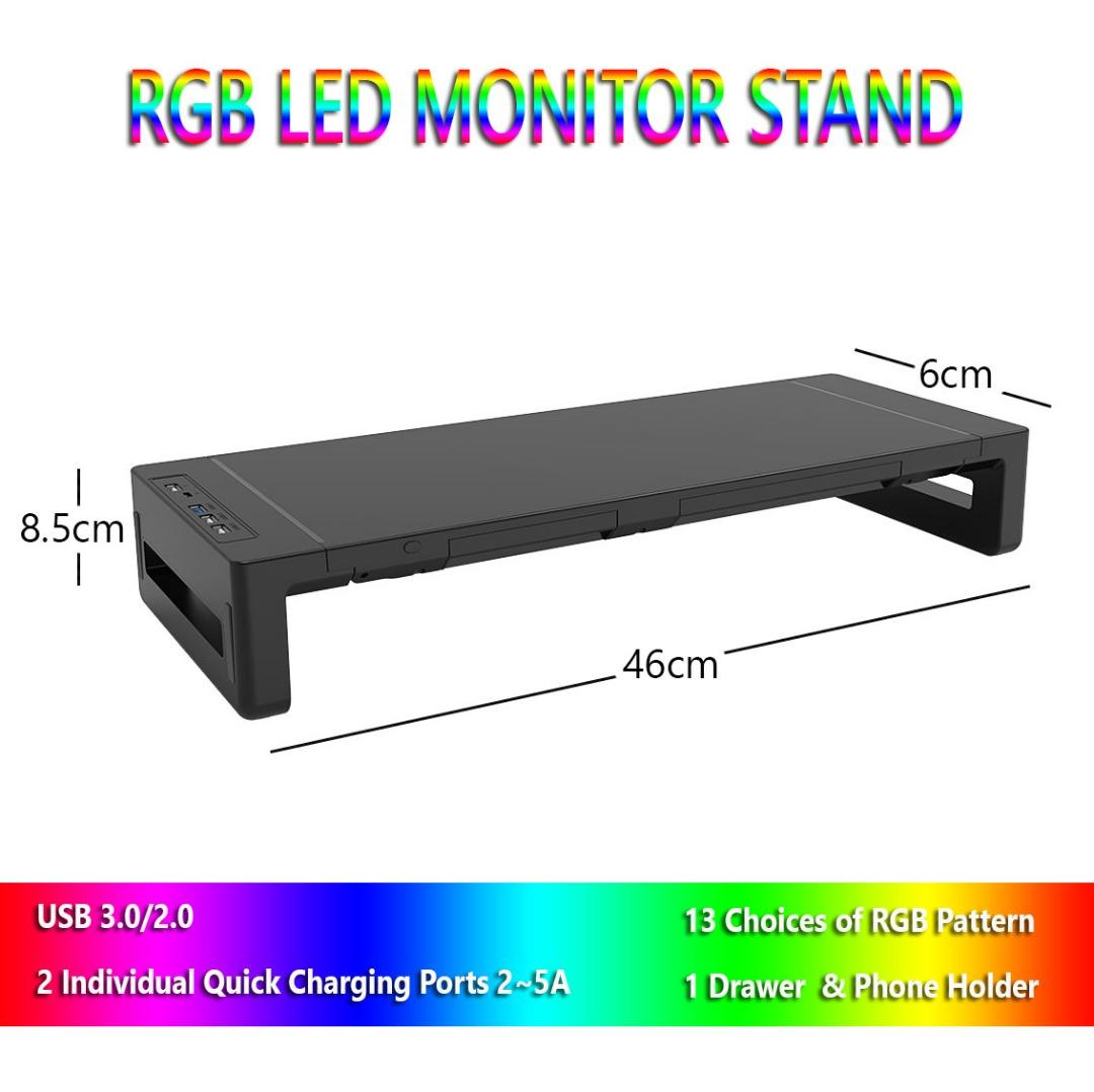[iDS] USB 3.0 / 2.0 RGB Monitor Stand Riser + 4 Ports Foldable Computer Riser Laptop Stand ...