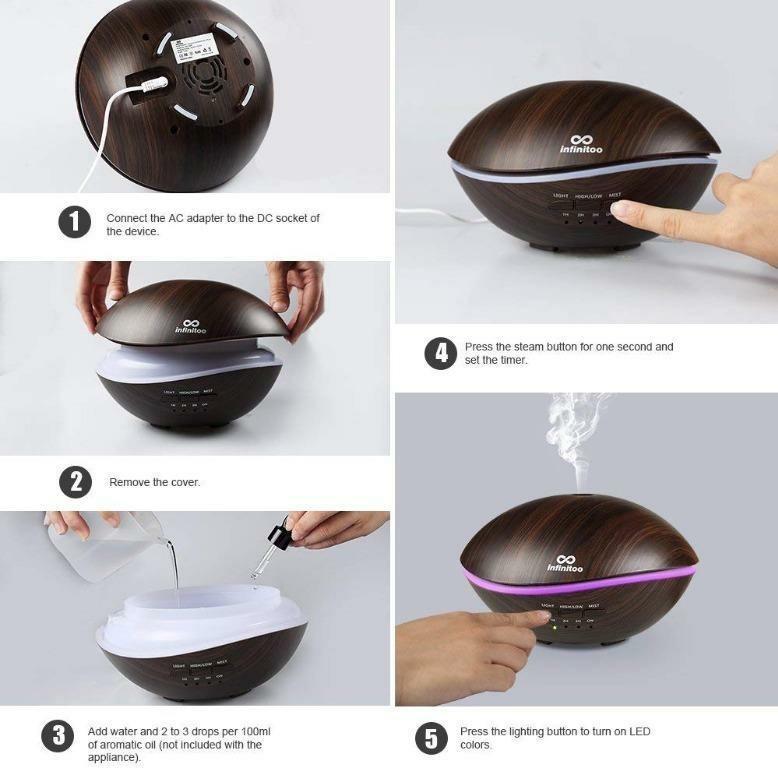 infinitoo 500ml Essential Oils Diffuser, Wood Grain Ultrasonic Diffuser Auto Shut-Off Cool Mist ...