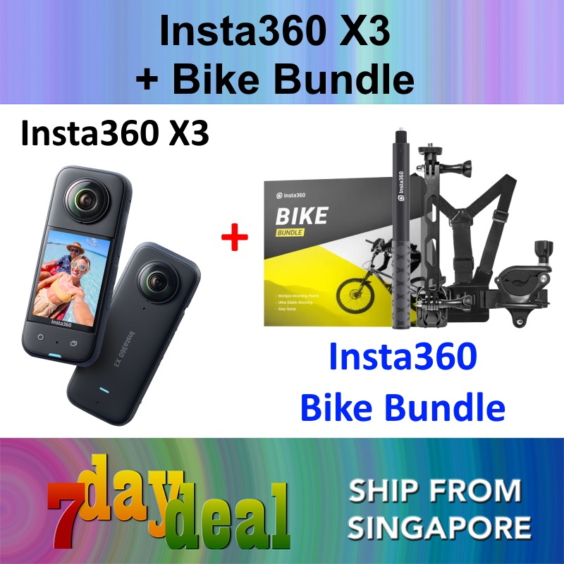 Insta360 X3 360 Camera + Bike Bundle + FREE 120cm Invisible Selfie ...