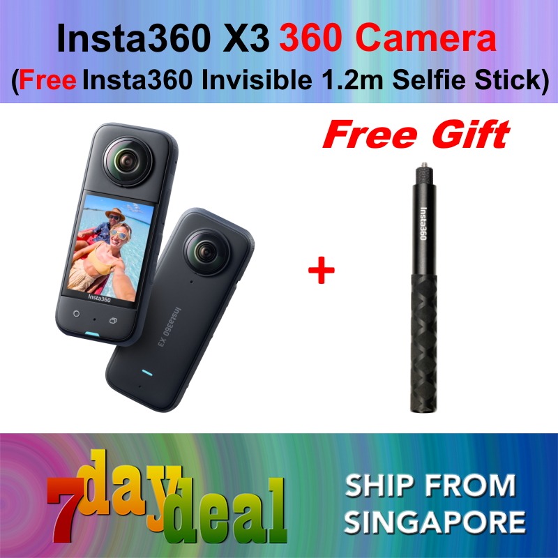 Insta360 X3 360 Camera + FREE 120cm Invisible Selfie Stick, Photography ...