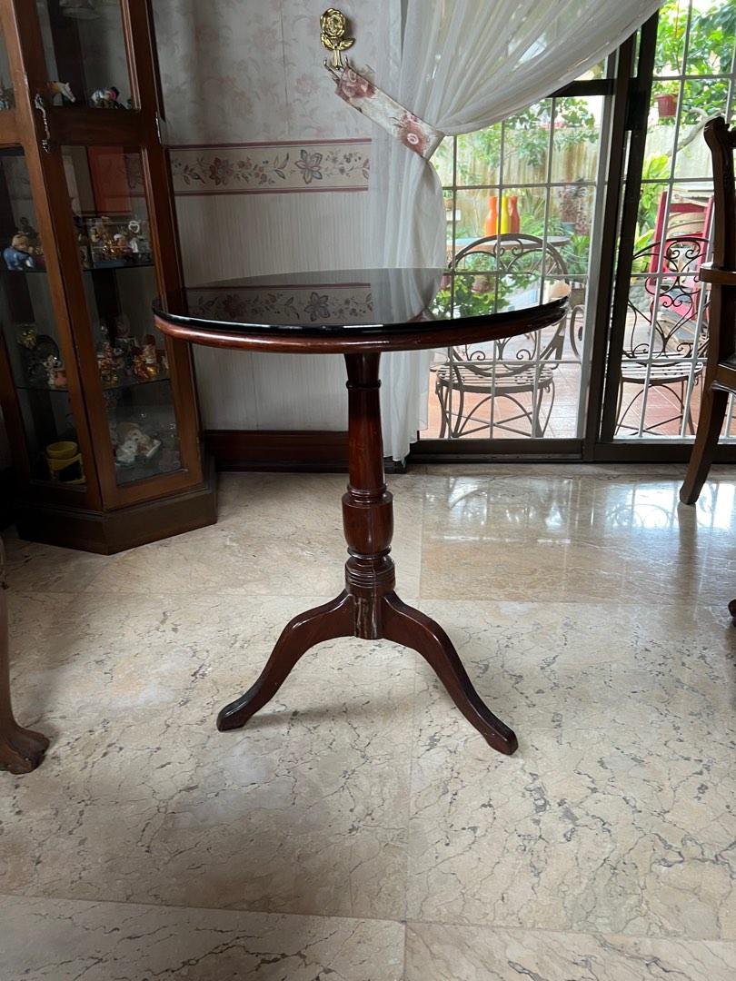 Narra Wood Elegant Mini Round Table with Glass Top, Furniture & Home ...