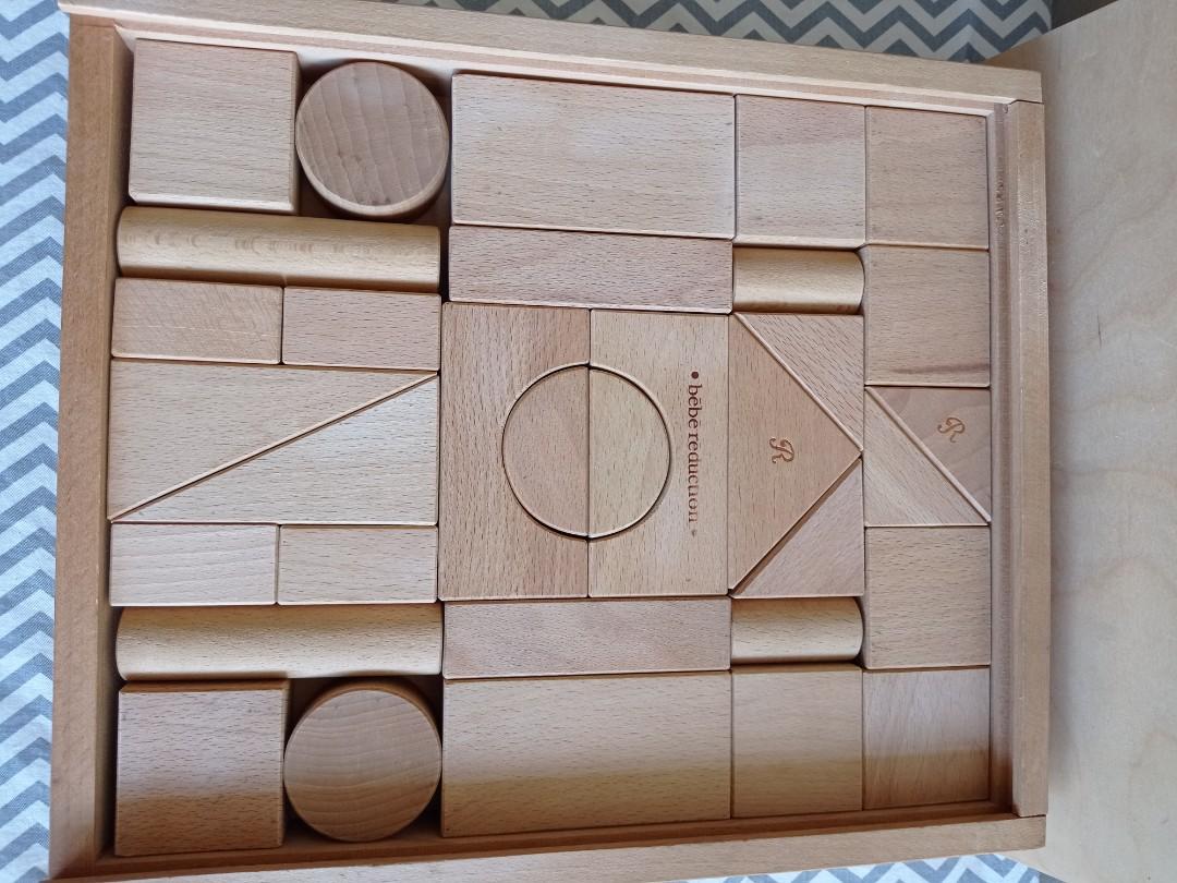 Natural Wood Building Blocks with Tray Storage, Hobbies & Toys, Toys ...