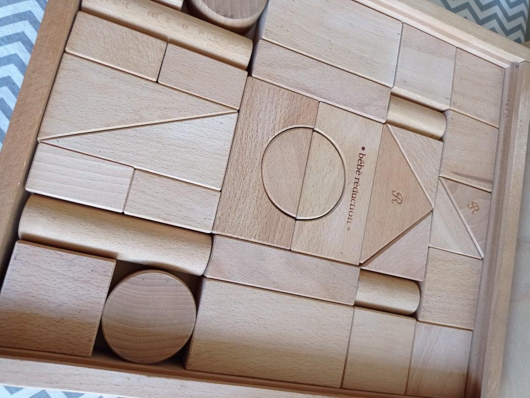 Natural Wood Building Blocks with Tray Storage, Hobbies & Toys, Toys ...