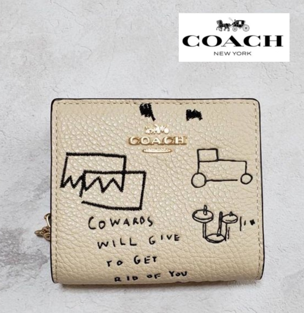 New Coach Original X Jean Michel Basquiat Snap Wallet Leather White ...