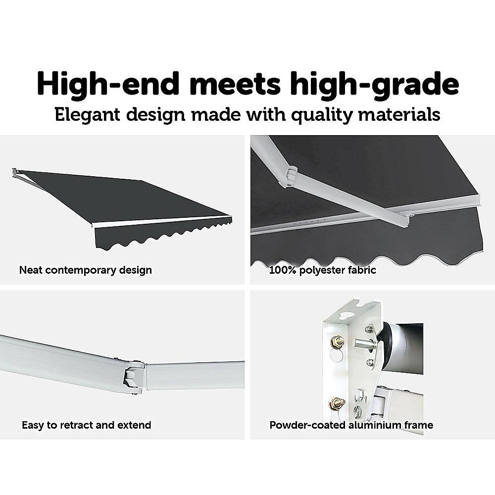 Outdoor Folding Arm Awning Retractable Sunshade Canopy Grey 3.0m x 2.5m ...