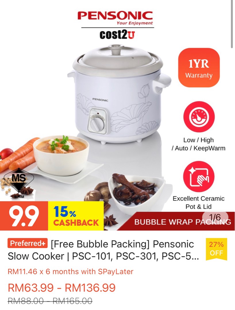 Pensonic Slow Cooker, TV & Home Appliances, Kitchen Appliances, BBQ ...