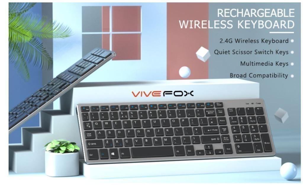 QWERTY BK348 2.4GHz Wireless Re-Chargeable Keyboard, Ultra Slim Re ...