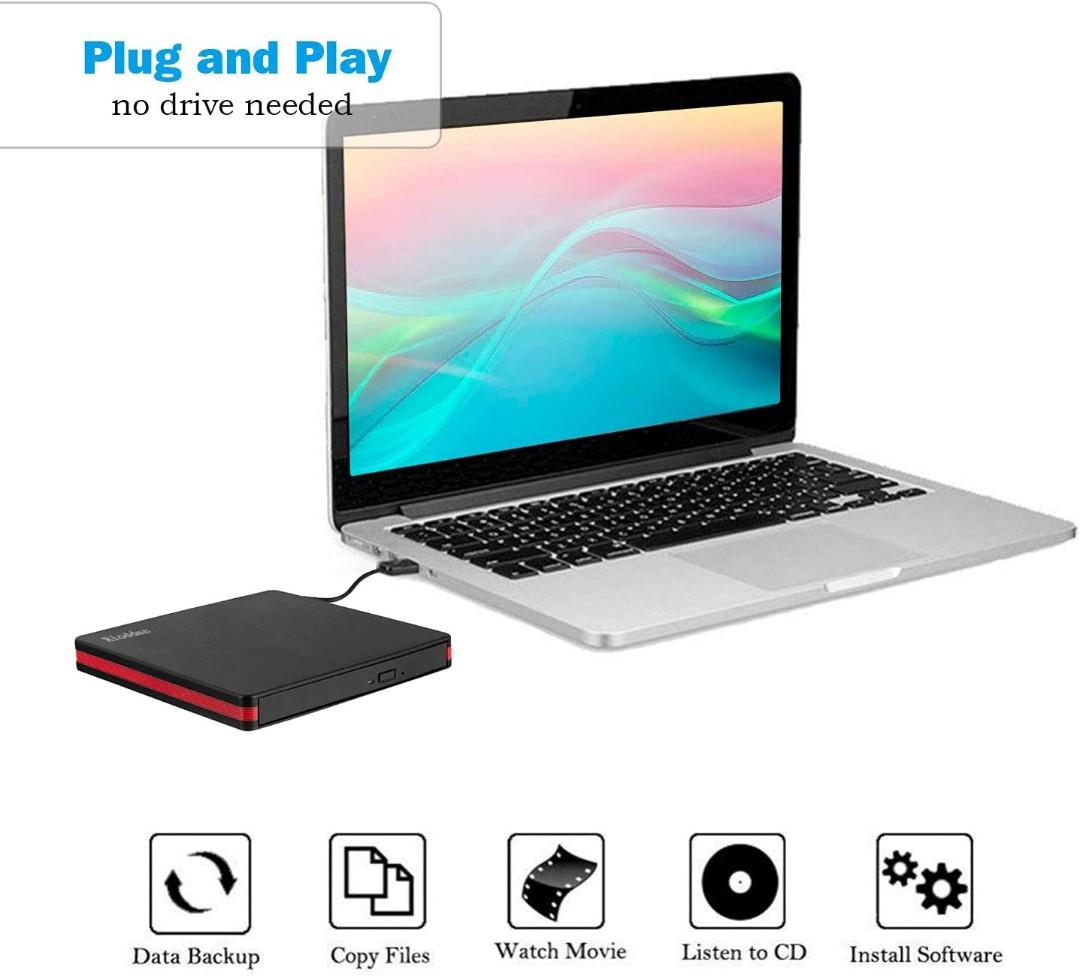 Rioddas External CD Drive, USB 3.0 Portable CD/DVD +/-RW Drive Slim DVD ...