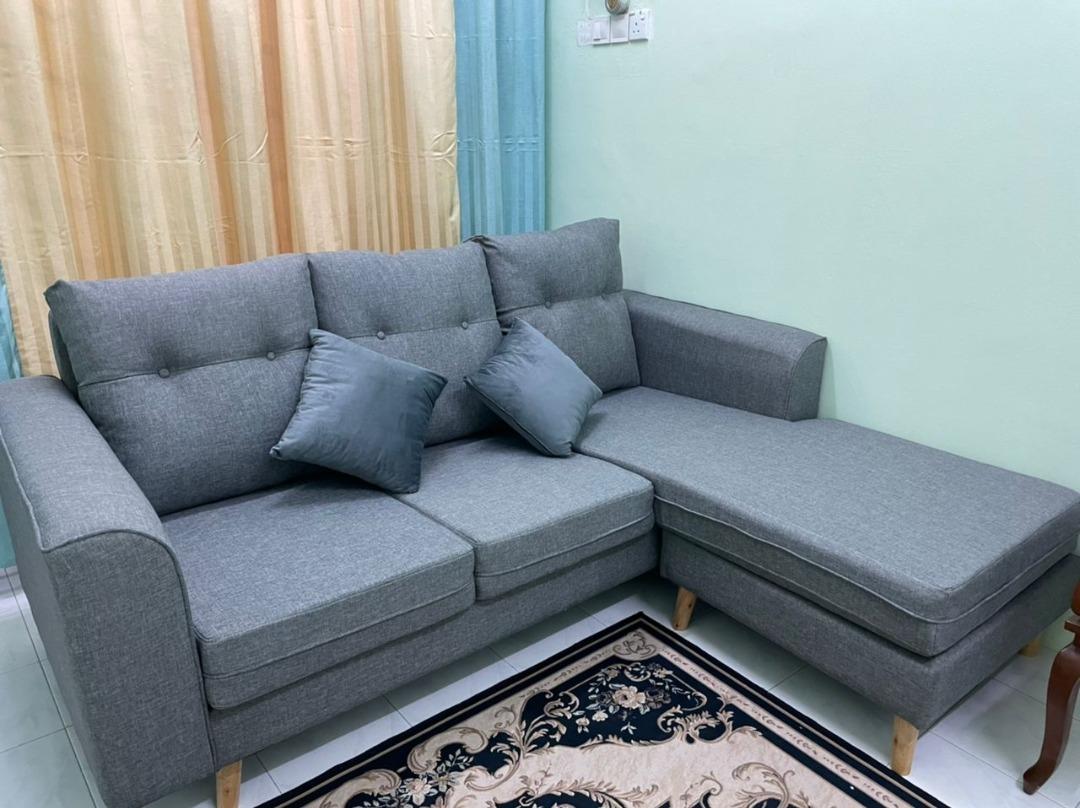 Sofa 3 Seater L Shape Simple Sofa L Shape Minimalist Muji Sofa Grey ...