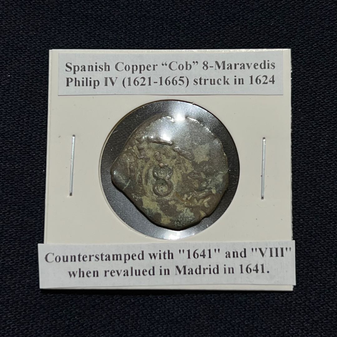 Spanish 8-Maravedis Coin Counterstamped Copper Cob, Hobbies & Toys ...