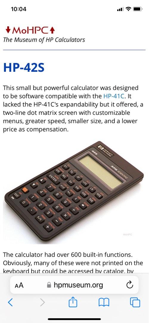 Vintage Hewlett-Packard Packard : HP-42S RPN Scientific Calculator ...