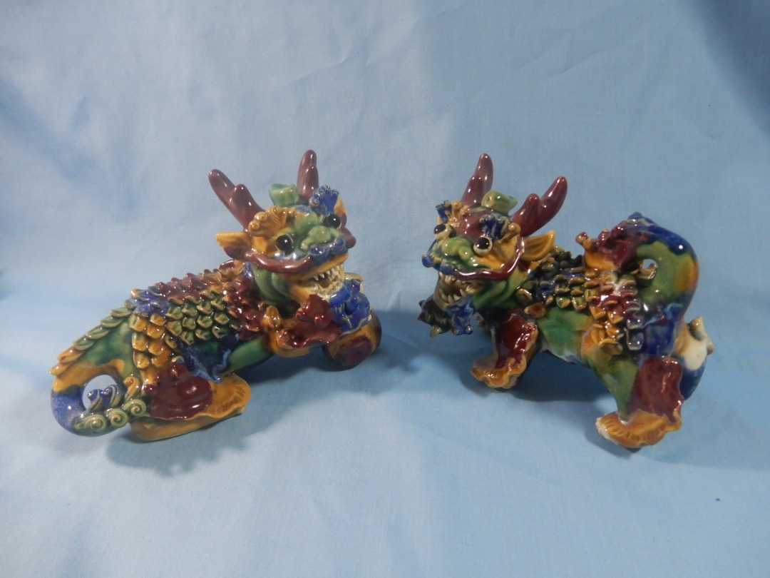 Vintage Shiwan ceramic foo dogs kylin pair circa mid 20th Century ...