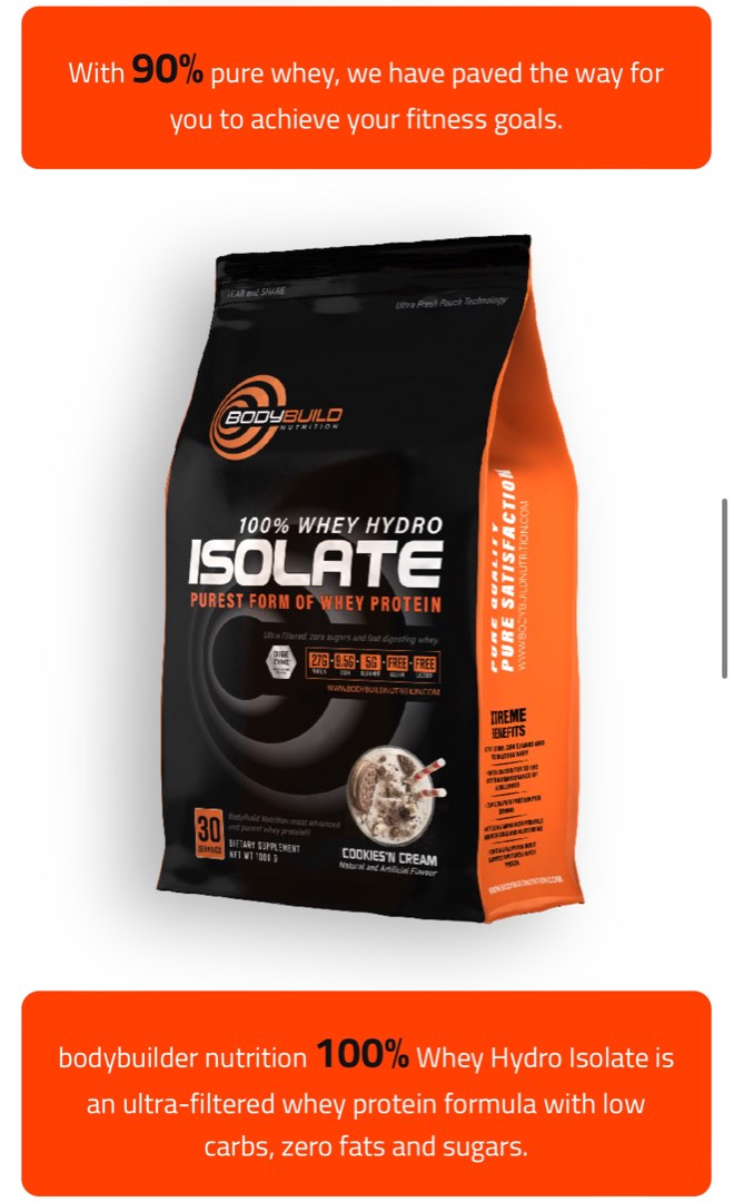 100% Whey Hydro Isolate Protein, Health & Nutrition, Health Supplements ...