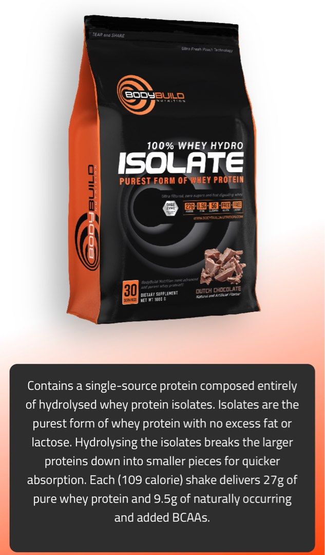 100% Whey Hydro Isolate Protein, Health & Nutrition, Health Supplements ...