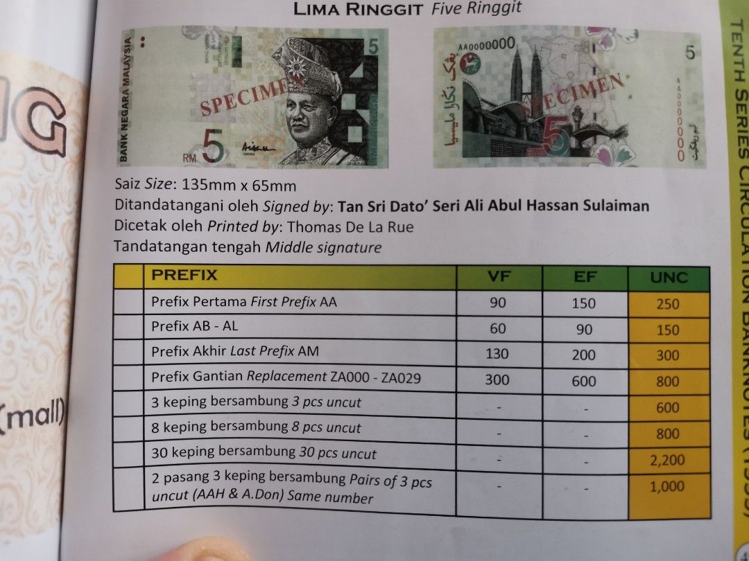 10th Series Malaysia RM5 Centre Sign Aisyah AAH Sign Banknote, Hobbies ...