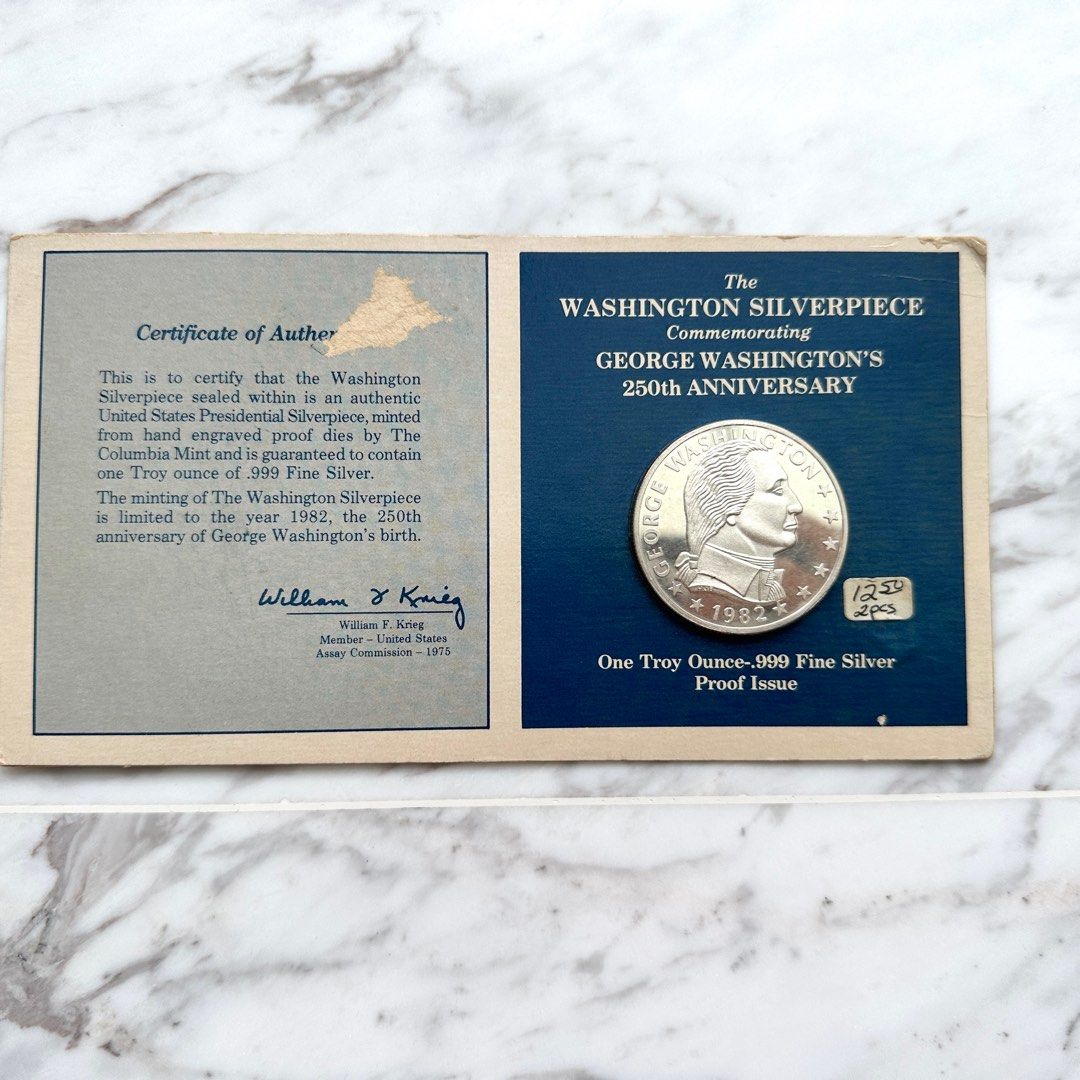 1982 George Washington 250th anniversary 1oz 999 silver proof, Hobbies ...
