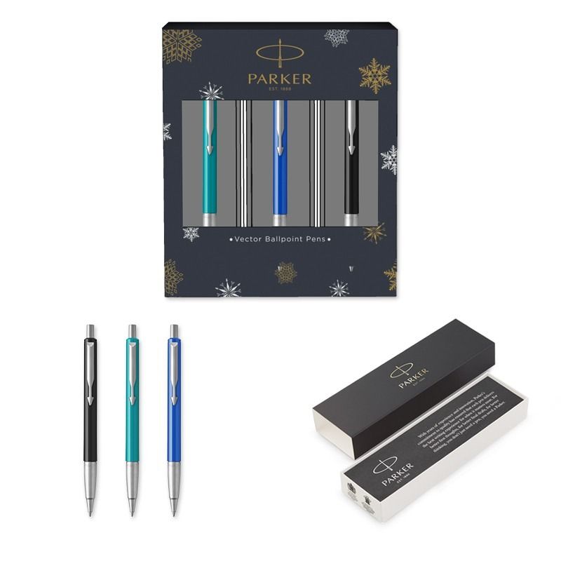 3 PEN SET PARKER Vector Ballpoint Pen Medium Point Individually Packed ...