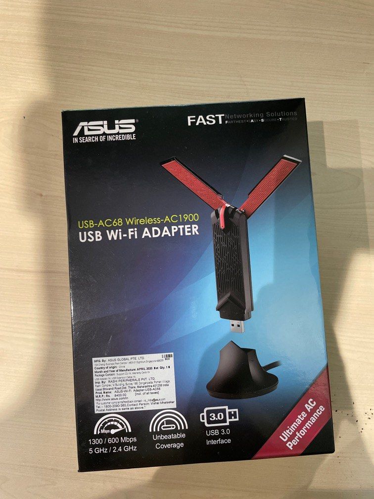 Asus USB-AC68 Wireless-AC1900 USB Wi-Fi Adapter, Computers & Tech ...